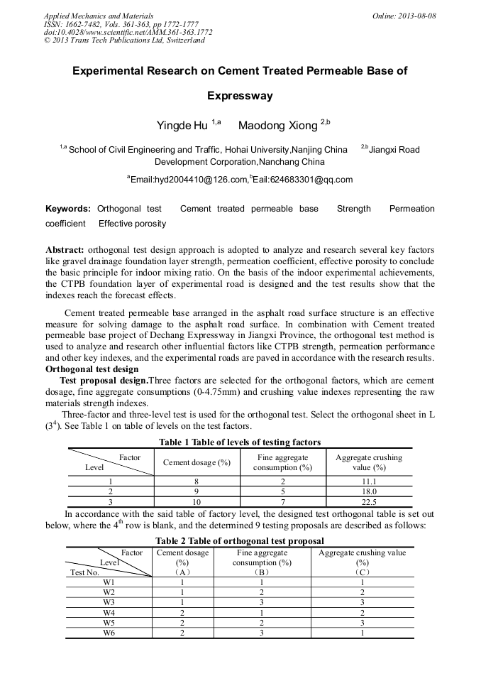 Experimental Research on Cement Treated Permeable Base of Expressway ...
