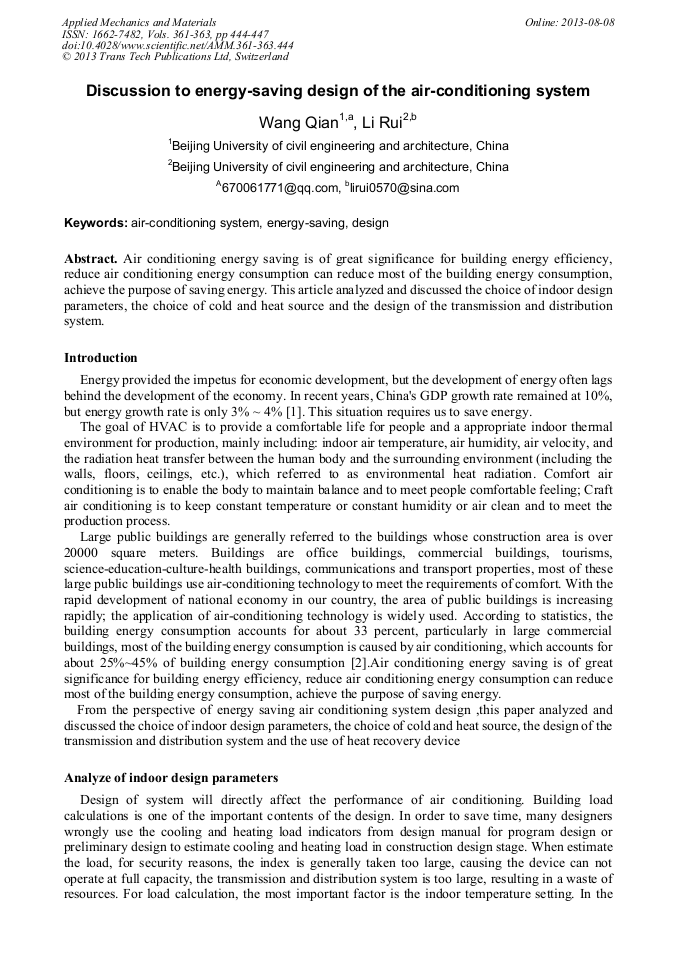 Discussion to Energy-Saving Design of the Air-Conditioning System ...
