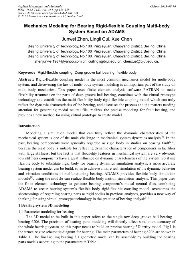 Mechanics Modeling for Bearing Rigid-Flexible Coupling Multi-Body ...