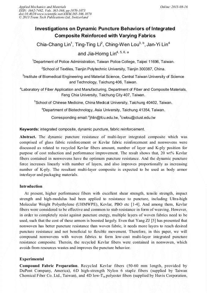 Investigations on Dynamic Puncture Behaviors of Integrated Composite ...