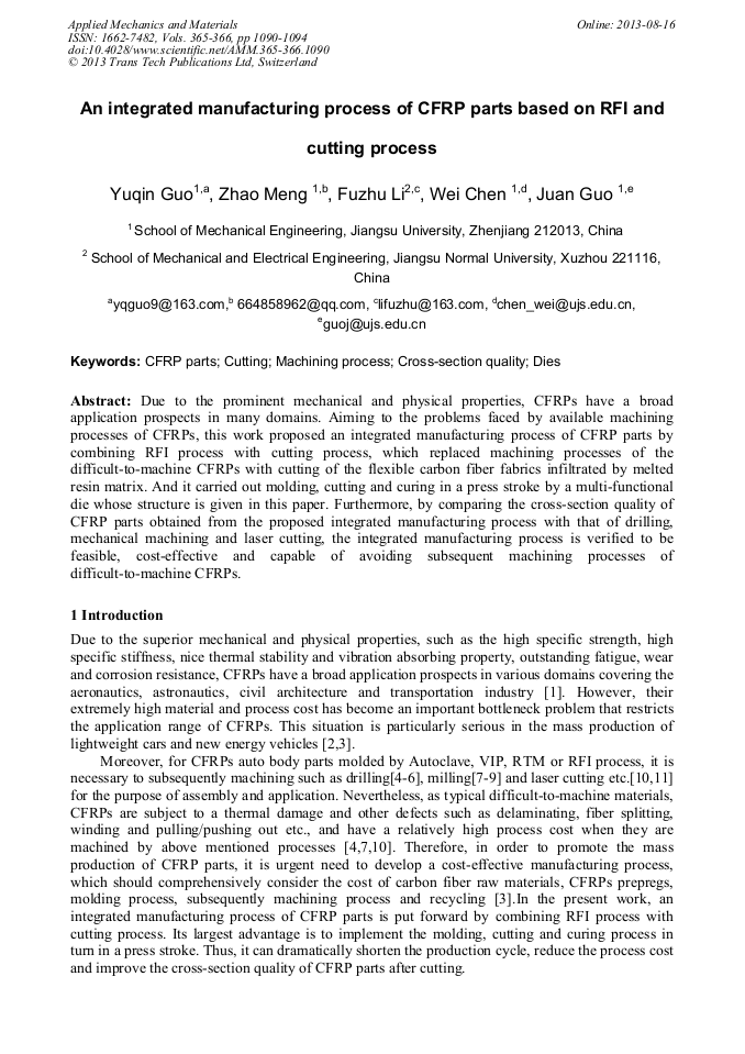An Integrated Manufacturing Process of CFRP Parts Based on RFI and ...