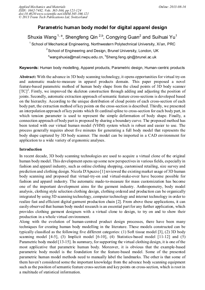 Parametric Human Body Model for Digital Apparel Design | Scientific.Net