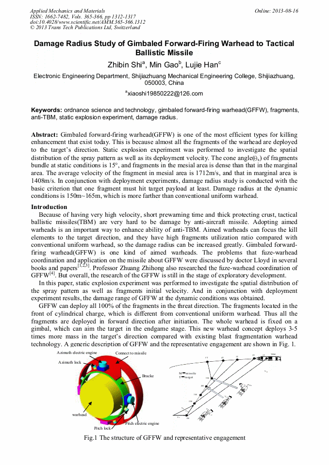 Damage Radius Study of Gimbaled Forward-Firing Warhead to Tactical ...