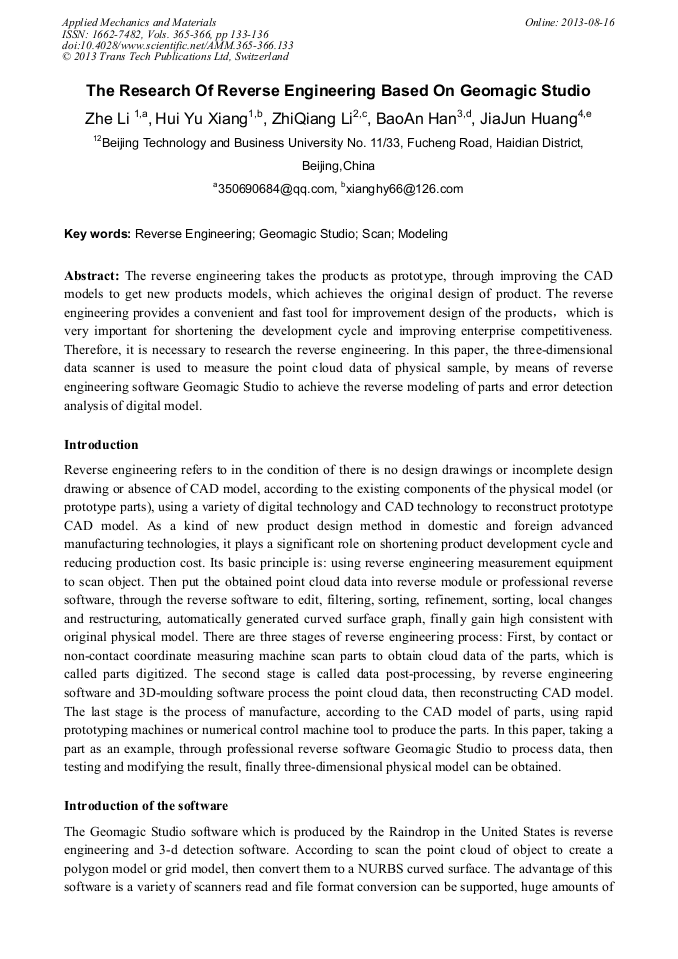 The Research of Reverse Engineering Based on Geomagic Studio ...