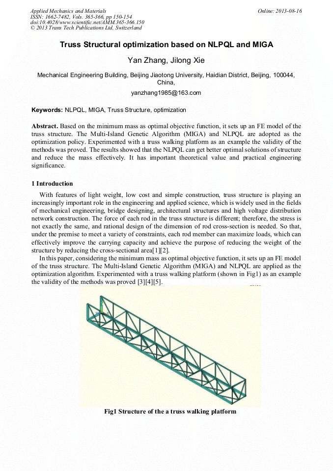 Truss Structural Optimization Based on NLPQL and MIGA | Scientific.Net
