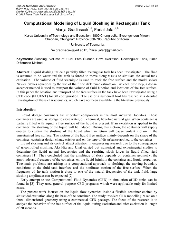 Computational Modelling of Liquid Sloshing in Rectangular Tank ...