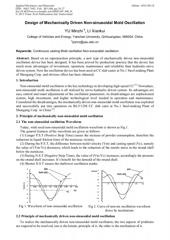 Design of Mechanically Driven Non-Sinusoidal Mold Oscillation ...