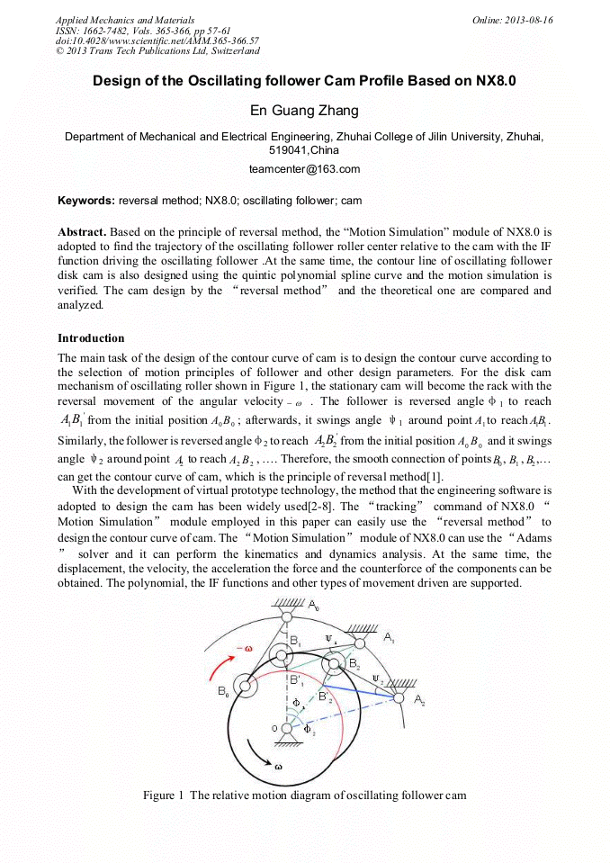 Design of the Oscillating Follower Cam Profile Based on NX8.0 ...