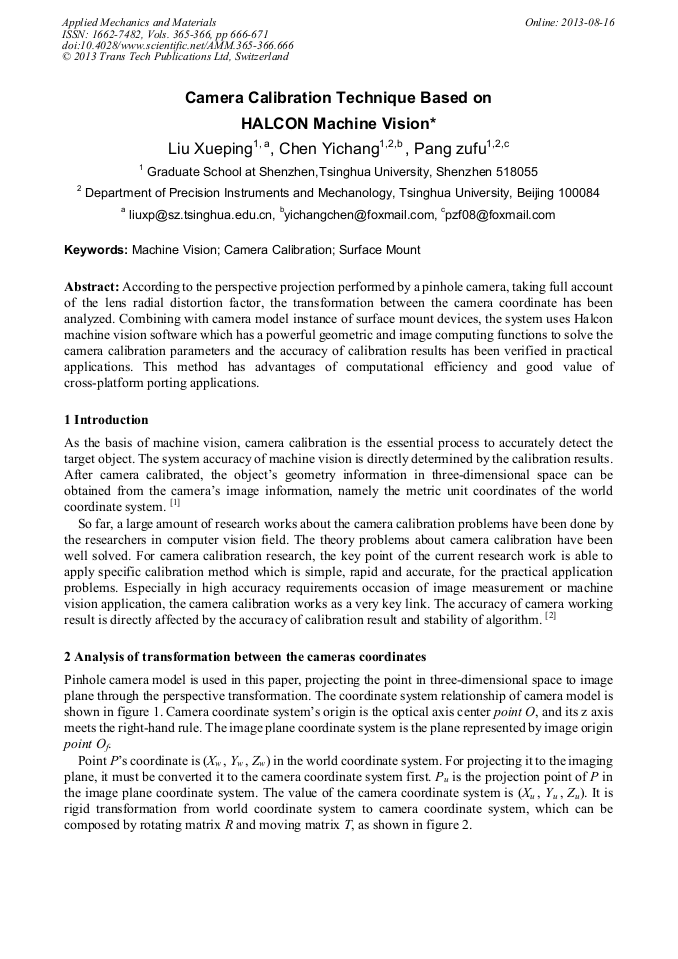 Camera Calibration Technique Based on HALCON Machine Vision ...