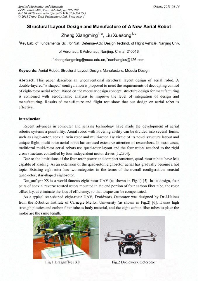 Structural Layout Design and Manufacture of a New Aerial Robot ...