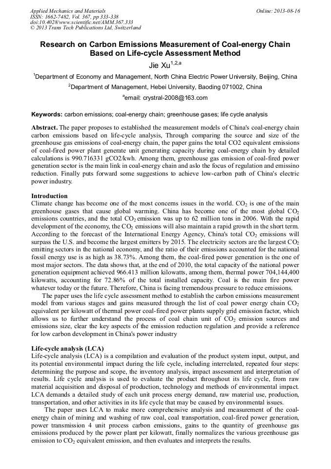 Research on Carbon Emissions Measurement of Coal-Energy Chain Based on ...