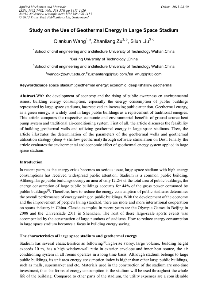 Study on the Use of Geothermal Energy in Large Space Stadium ...