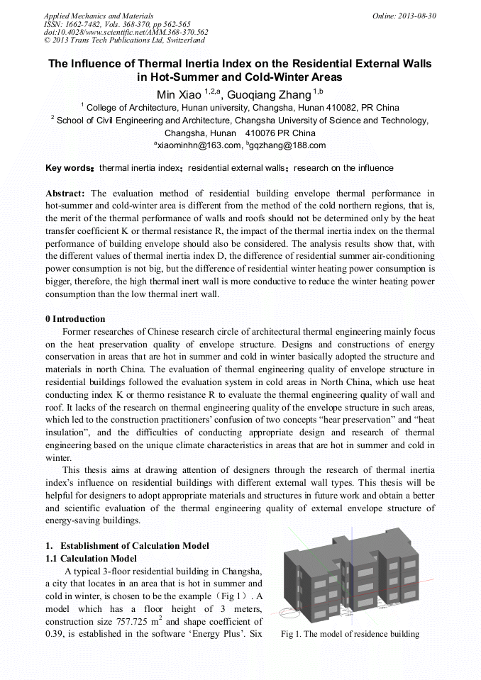 The Influence of Thermal Inertia Index on the Residential External ...