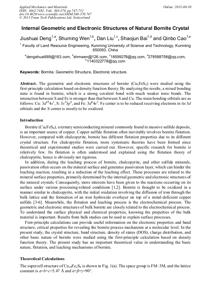 Internal Geometric and Electronic Structures of Natural Bornite Crystal ...