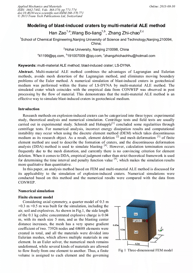 Modeling of Blast-Induced Craters by Multi-Material ALE Method ...