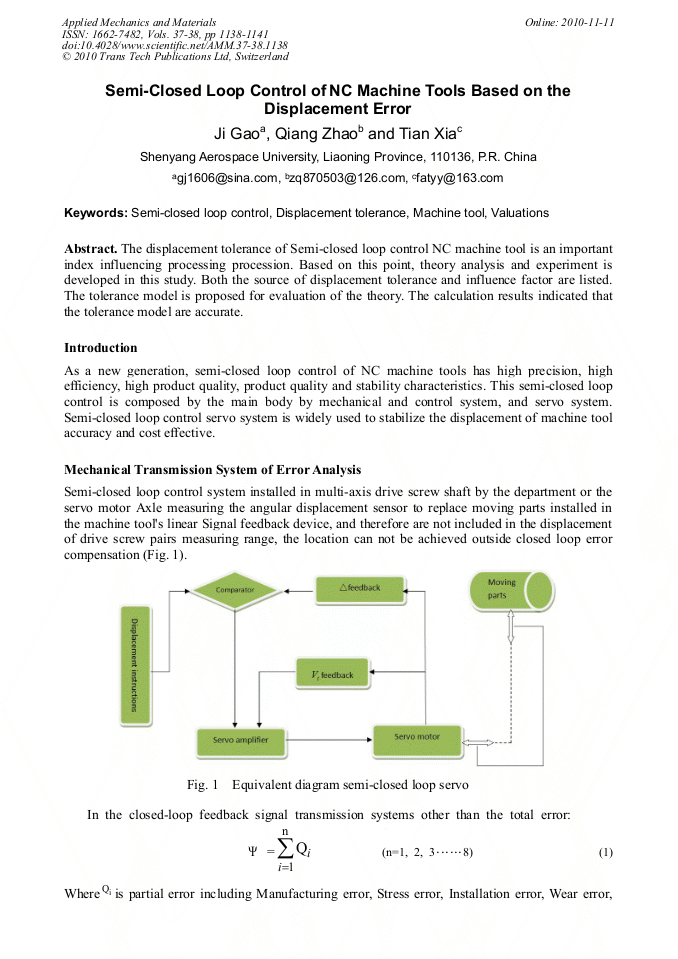 Semi-Closed Loop Control of NC Machine Tools Based on the Displacement ...