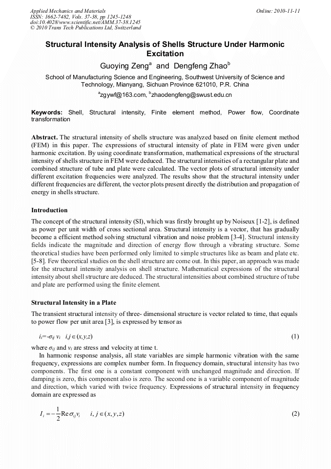 Structural Intensity Analysis of Shells Structure under Harmonic ...