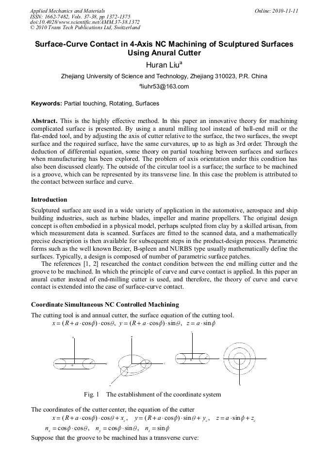 Surface-Curve Contact in 4-Axis NC Machining of Sculptured Surfaces ...