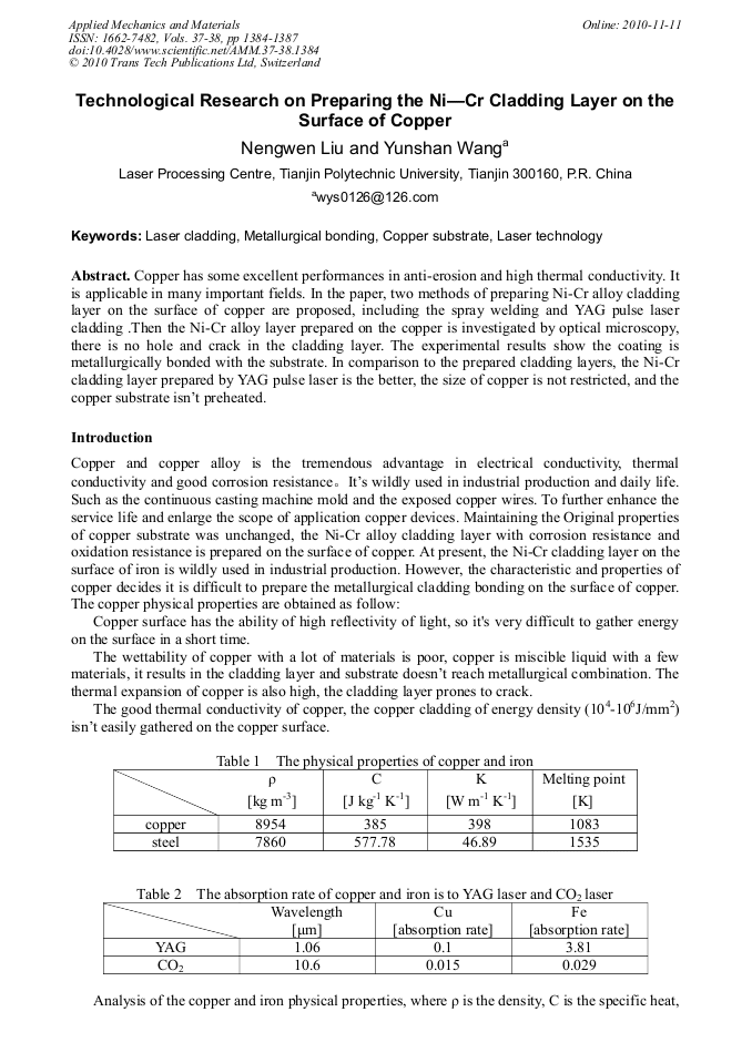 Technological Research on Preparing the Ni—Cr Cladding Layer on the ...