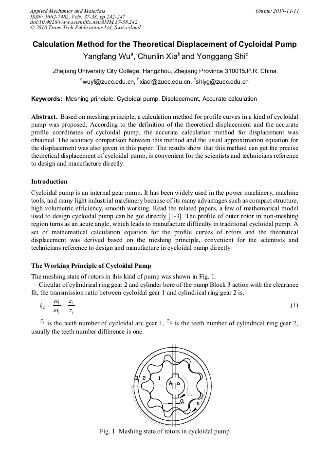 Calculation Method for the Theoretical Displacement of Cycloidal Pump ...