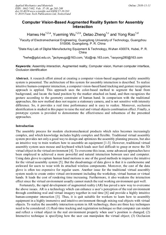 Computer Vision-Based Augmented Reality System for Assembly Interaction ...