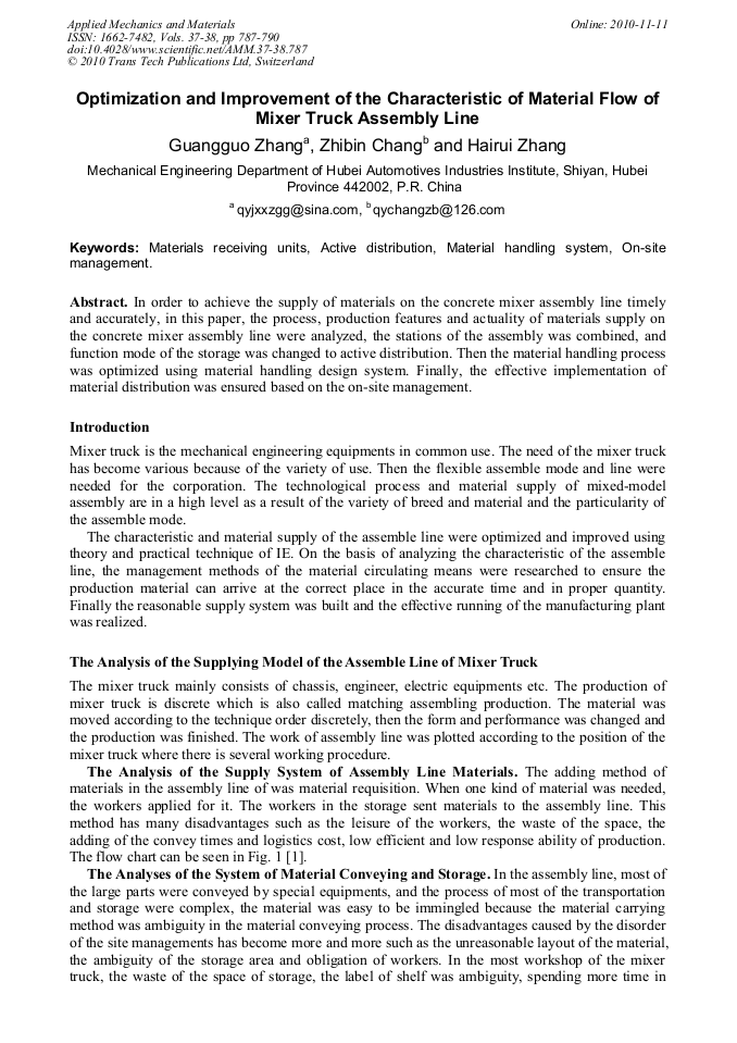 Optimization and Improvement of the Characteristic of Material Flow of ...