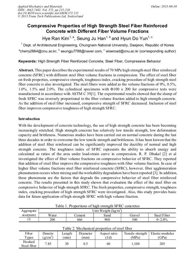 Compressive Properties of High Strength Steel Fiber Reinforced Concrete ...