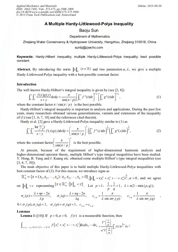 A Multiple Hardy-Littlewood-Polya Inequality | Scientific.Net