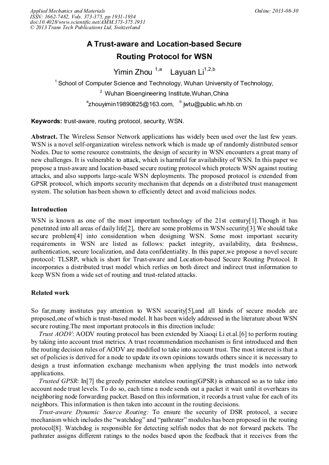 A Trust-Aware and Location-Based Secure Routing Protocol for WSN ...