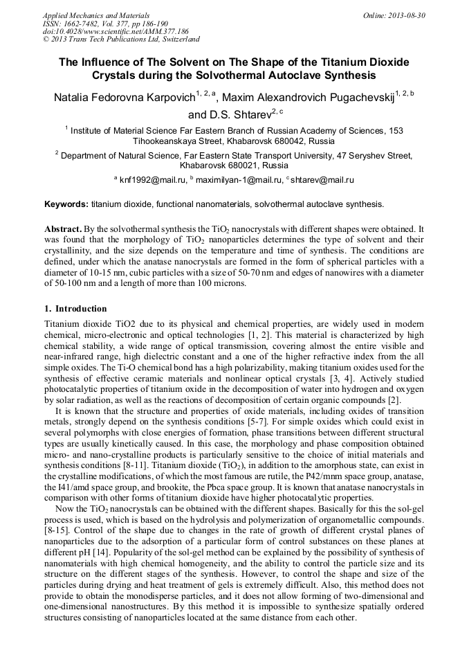 The Influence of the Solvent on the Shape of the Titanium Dioxide ...