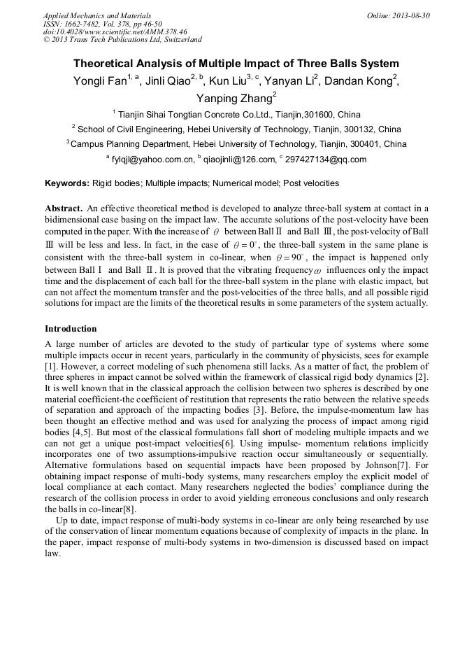 Theoretical Analysis of Multiple Impact of Three Balls System ...