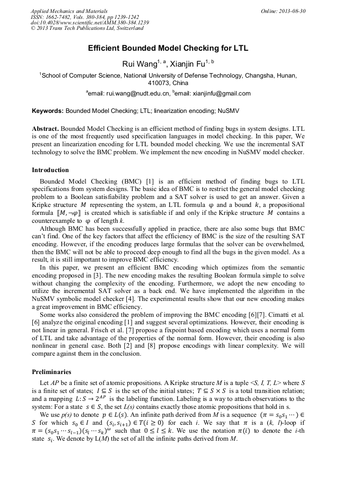 Efficient Bounded Model Checking for LTL | Scientific.Net