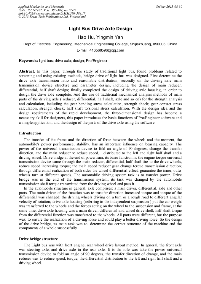 Light Bus Drive Axle Design | Scientific.Net