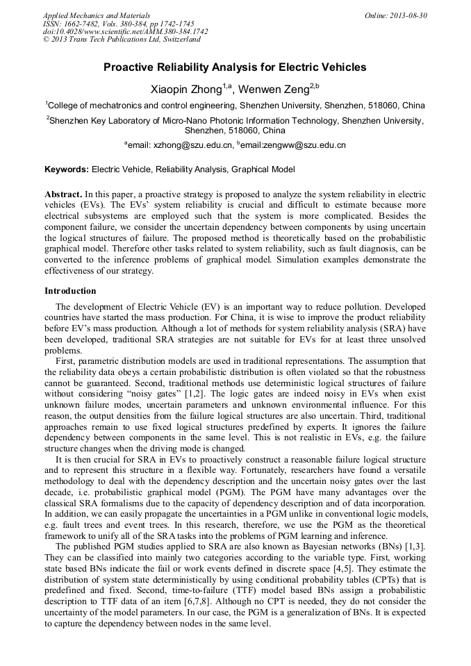 Proactive Reliability Analysis for Electric Vehicles | Scientific.Net