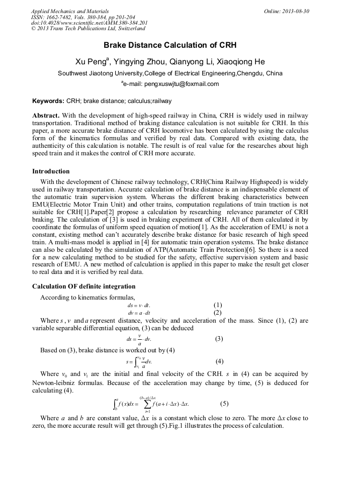 Brake Distance Calculation of CRH | Scientific.Net
