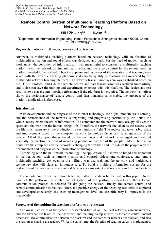 Remote Control System of Multimedia Teaching Platform Based on Network ...