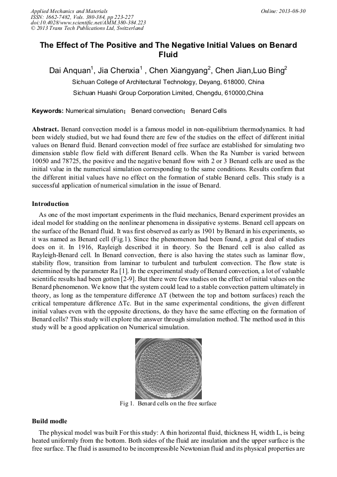 The Effect of the Positive and the Negative Initial Values on Benard ...