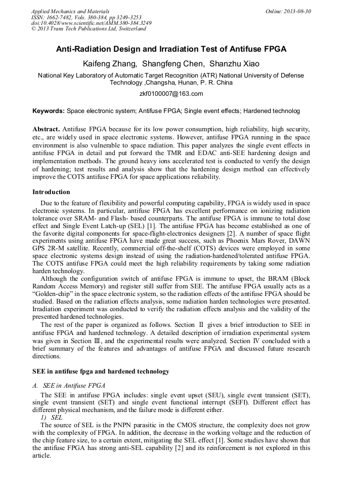 Anti-Radiation Design and Irradiation Test of Antifuse FPGA ...