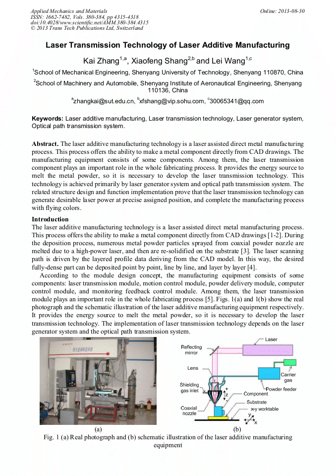 Laser Transmission Technology of Laser Additive Manufacturing ...