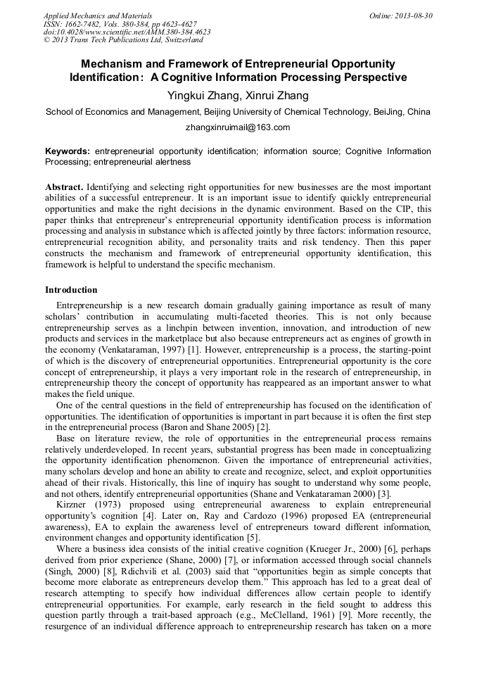 Mechanism and Framework of Entrepreneurial Opportunity Identification ...