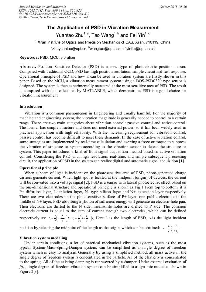 The Application of PSD in Vibration Measurment | Scientific.Net