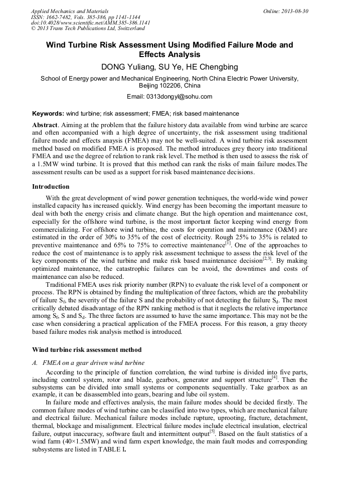 Wind Turbine Risk Assessment Using Modified Failure Mode and Effects ...