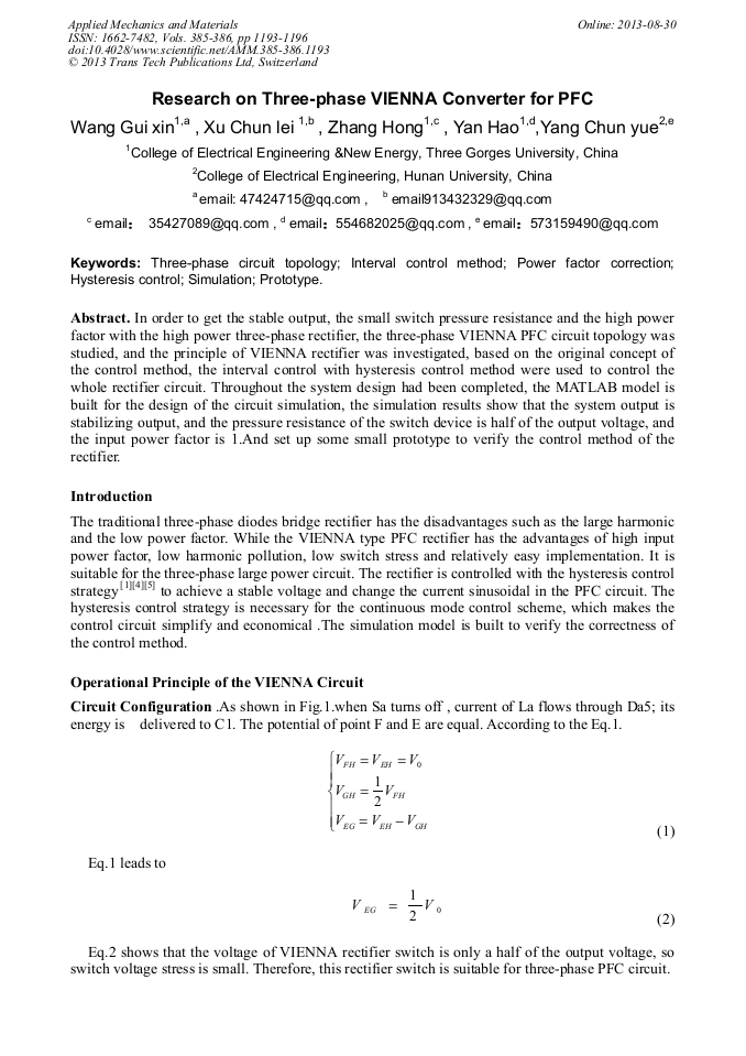 Research on Three-Phase VIENNA Converter for PFC | Scientific.Net