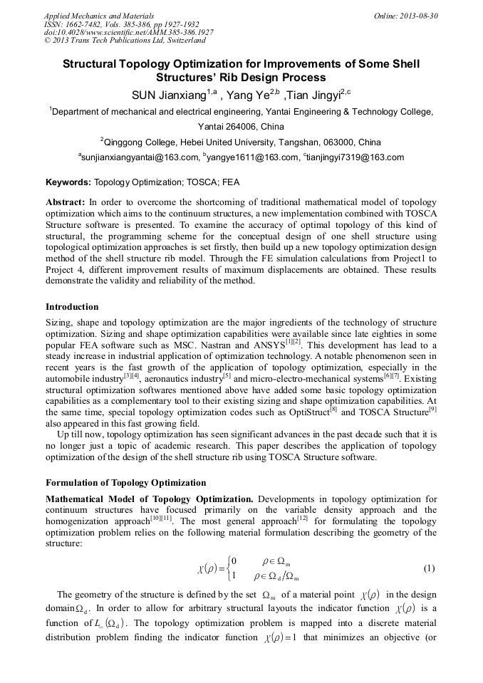 Structural Topology Optimization for Improvements of some Shell ...