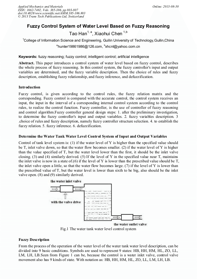 Fuzzy Control System of Water Level Based on Fuzzy Reasoning ...