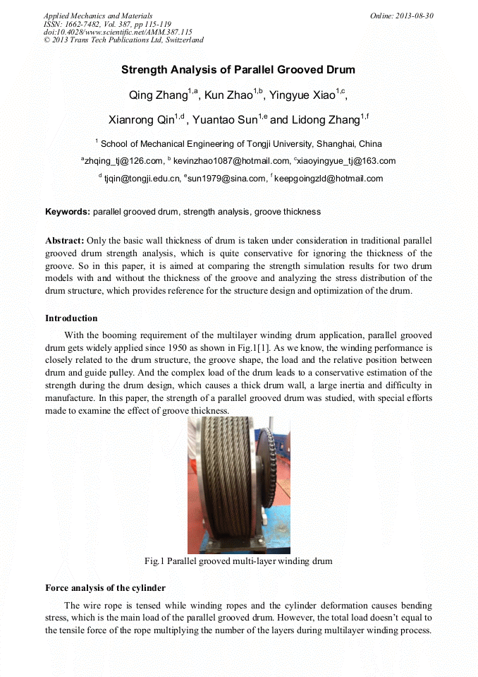 Strength Analysis of Parallel Grooved Drum | Scientific.Net