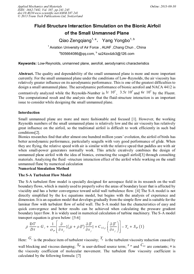 Fluid Structure Interaction Simulation on the Bionic Airfoil of the ...