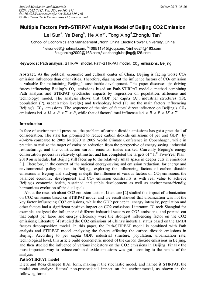 Multiple Factors Path-STIRPAT Analysis Model of Beijing CO2 Emission ...