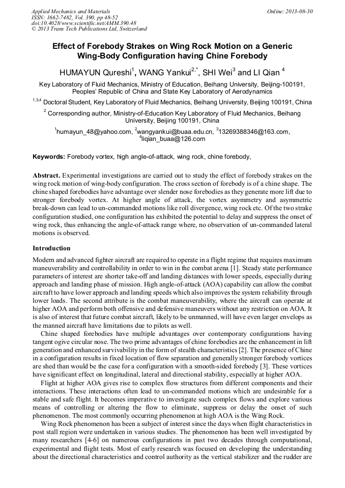 Effect of Forebody Strakes on Wing Rock Motion on a Generic Wing-Body ...