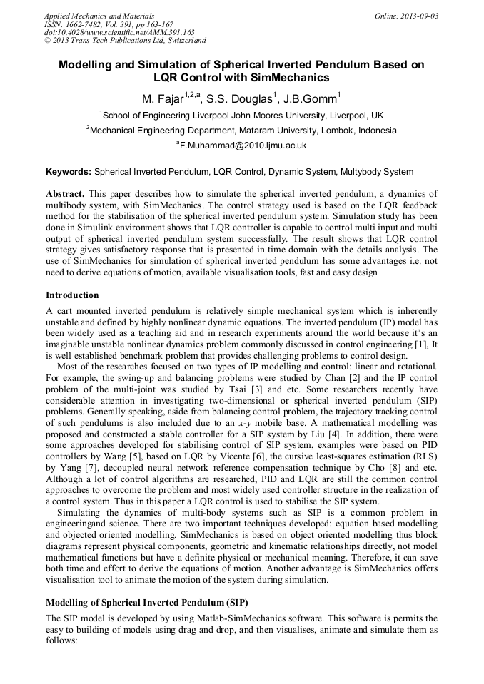 Modelling and Simulation of Spherical Inverted Pendulum Based on LQR ...